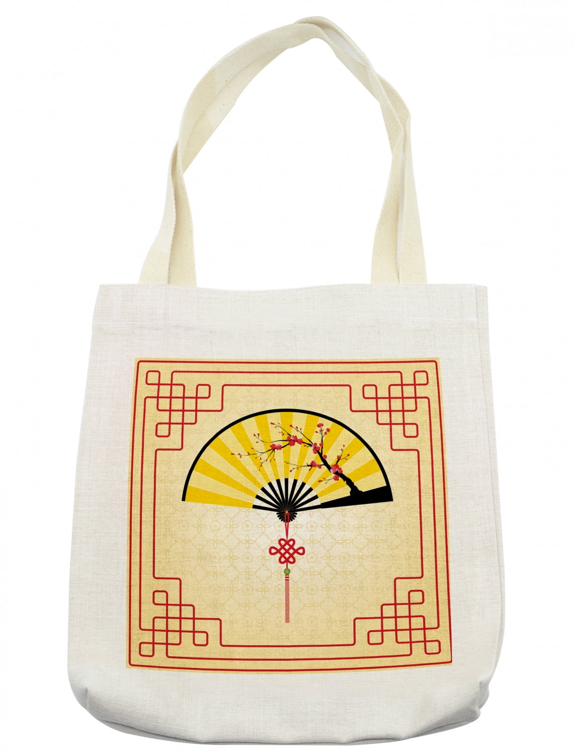 Asian Tote Bag, Japanese Culture Hand Fan with Cherry Blossom and ...