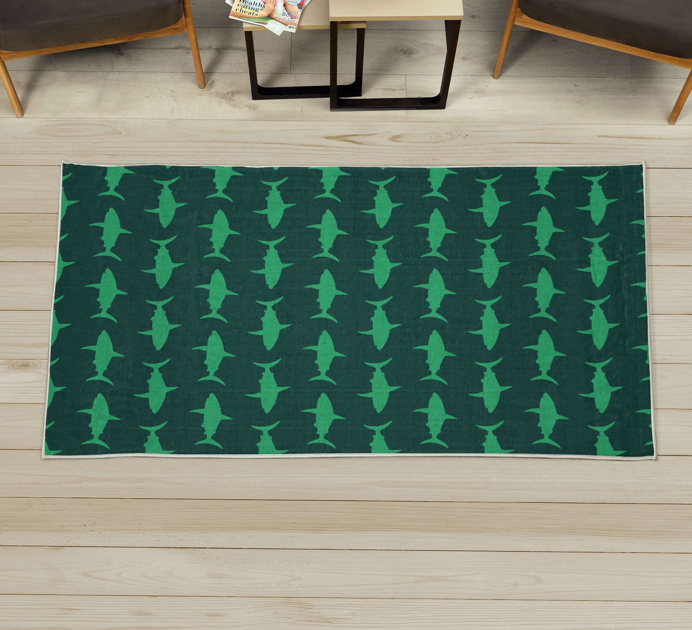 Sea Animals Decorative Rug, Sharks Swimming Horizontal Silhouettes ...