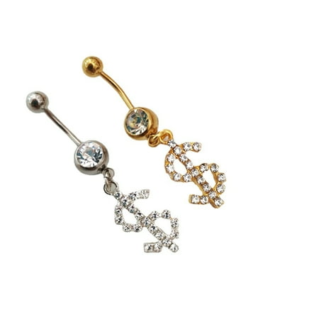 HEIBIN Steel Dangle Navel Belly Button Ring Bar Curved Barbell Body ...