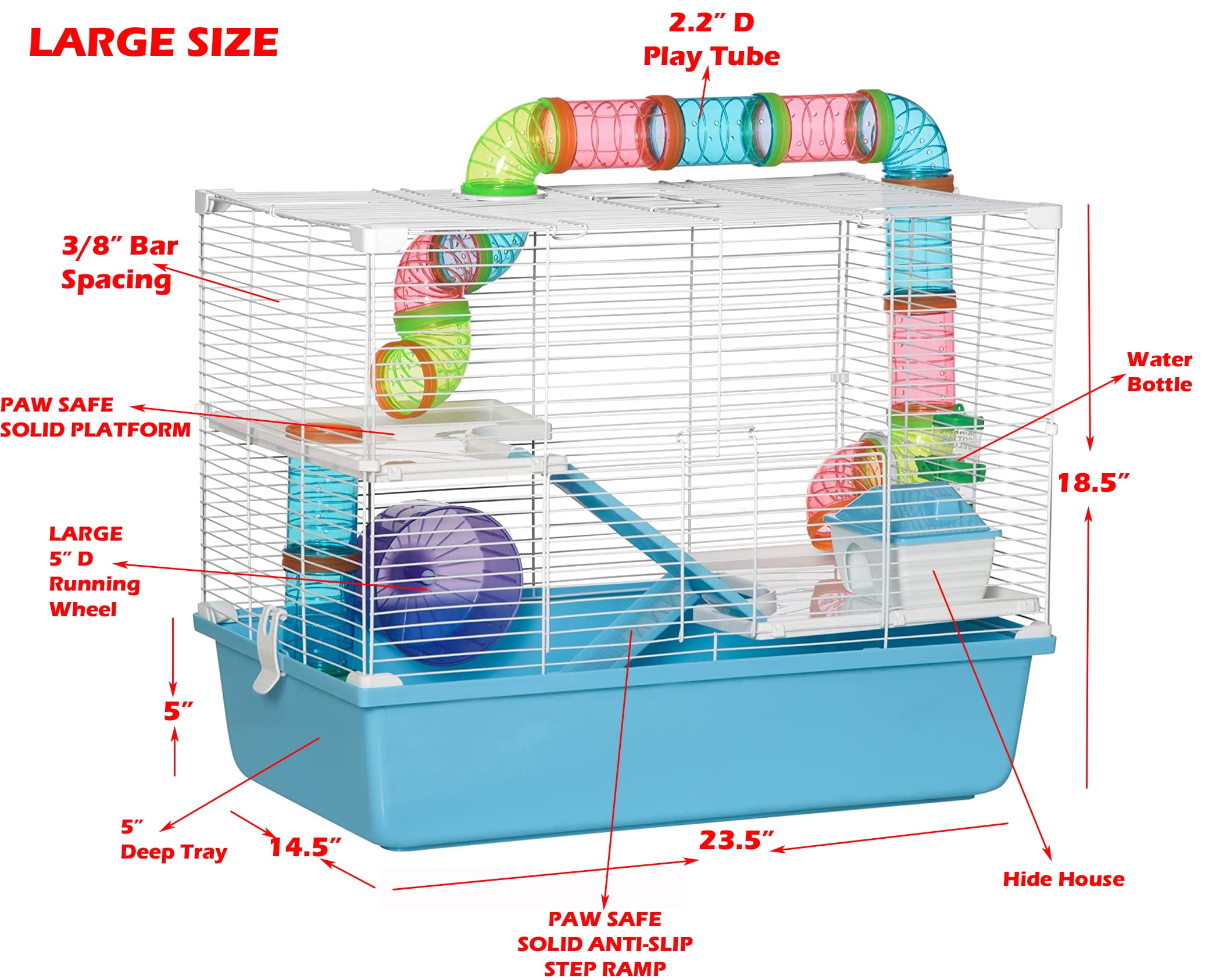 Buy LARGE Deluxe 3-Story Hamster Habitat Mouse House Critters Cage ...