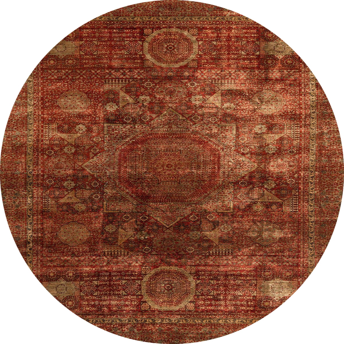Ahgly Company Indoor Round Abstract Red Oriental Area Rugs, 8' Round ...