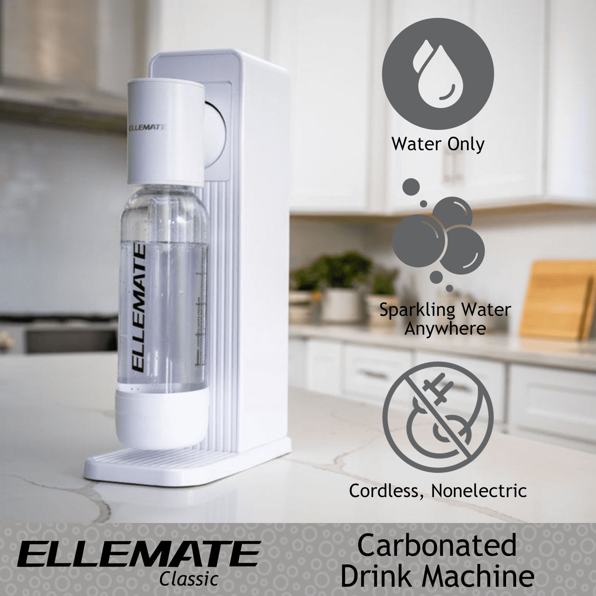 Buy Ellemate Classic Carbonated Drink Maker, Seltzer Water with One-Push Fizz Technology Black ...