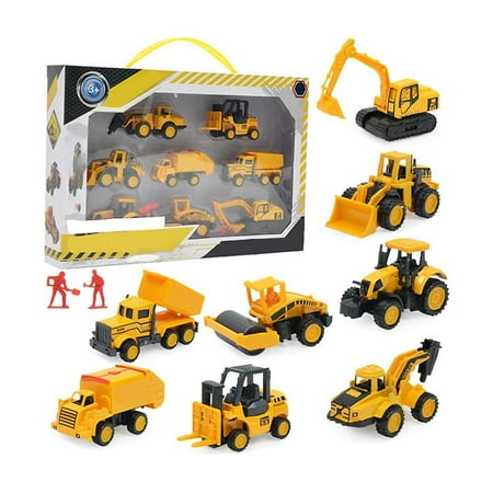 8 Alloy Engineering Vehicle Model Set Excavator Stacker Sanitation Truck Bulldozing Car Toy ...