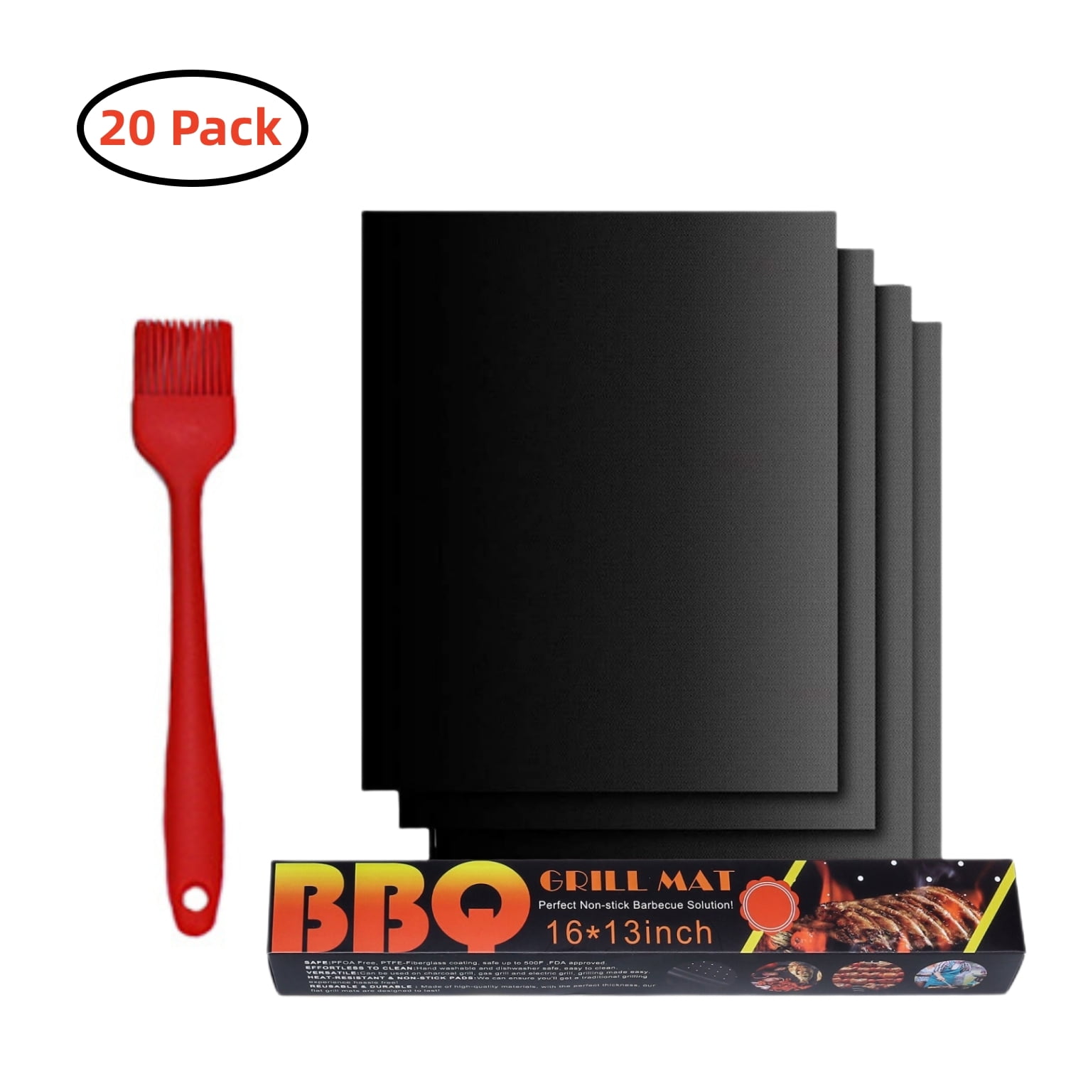 Set of 20 Heavy Duty BBQ Grill Mats - Non Stick, Reusable, and Easy to ...