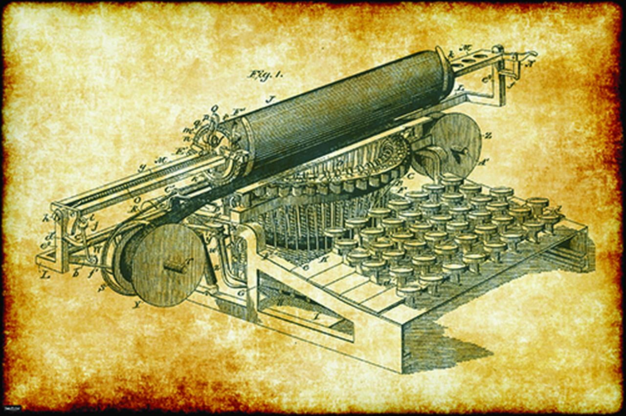 Retro Vintage Old Typewriter Engineering Technical Drawing Schematic ...