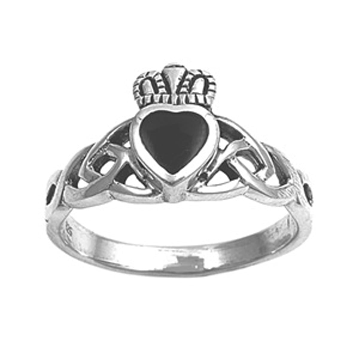 Sterling Silver Women s Simulated Black Onyx Celtic Knot Claddagh Heart sterling-silver-women-s-simulated-black-onyx-celtic-knot-claddagh-heart