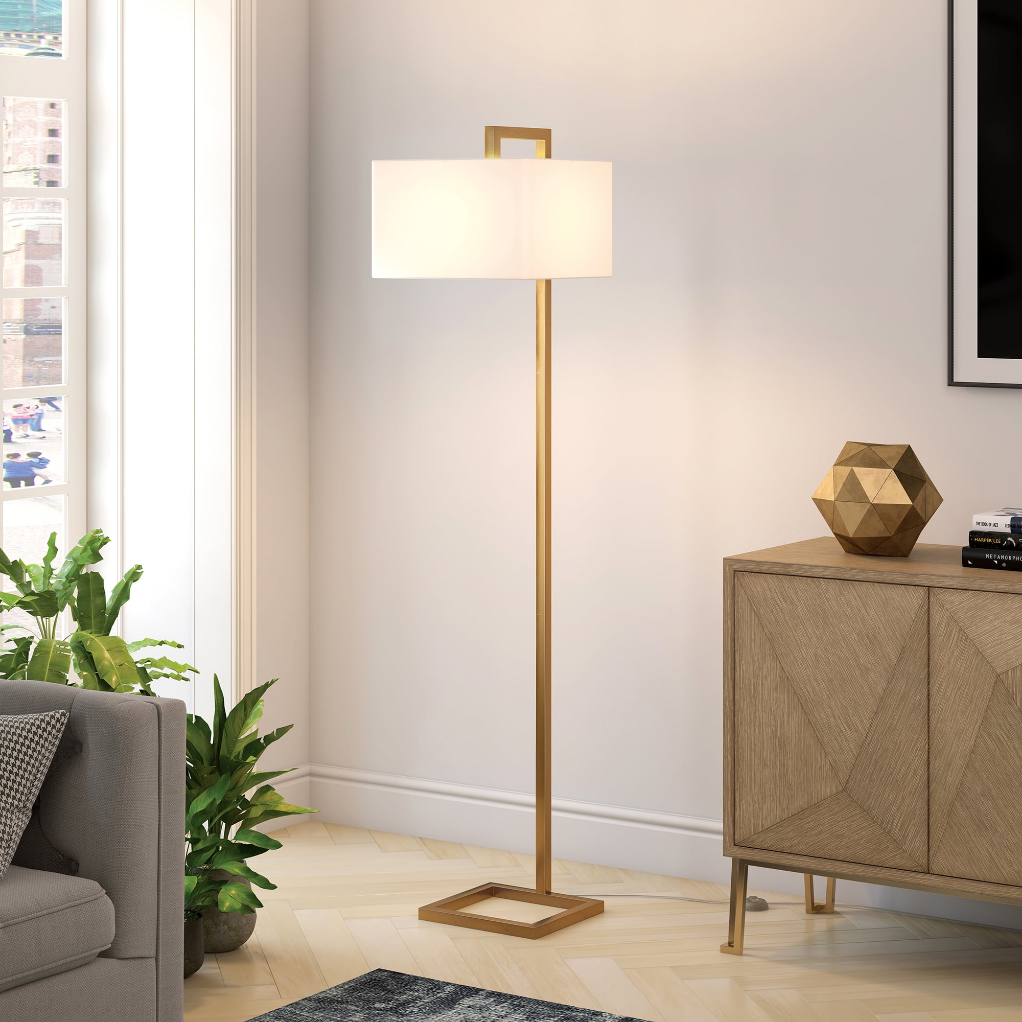 Evelyn&Zoe Modern Metal Floor Lamp with Square Shade - Walmart.com