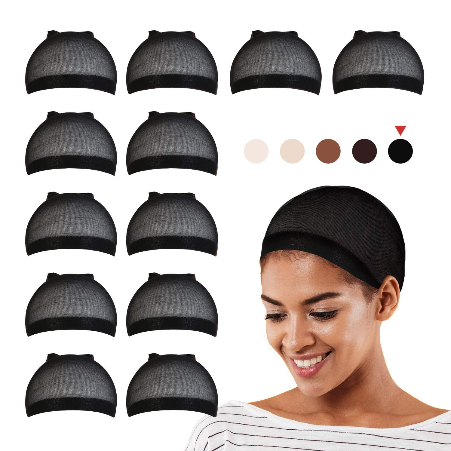 12 PCS! Perfect Fit Ultra Thin & Expandable Stocking Wig Cap, Each pack ...