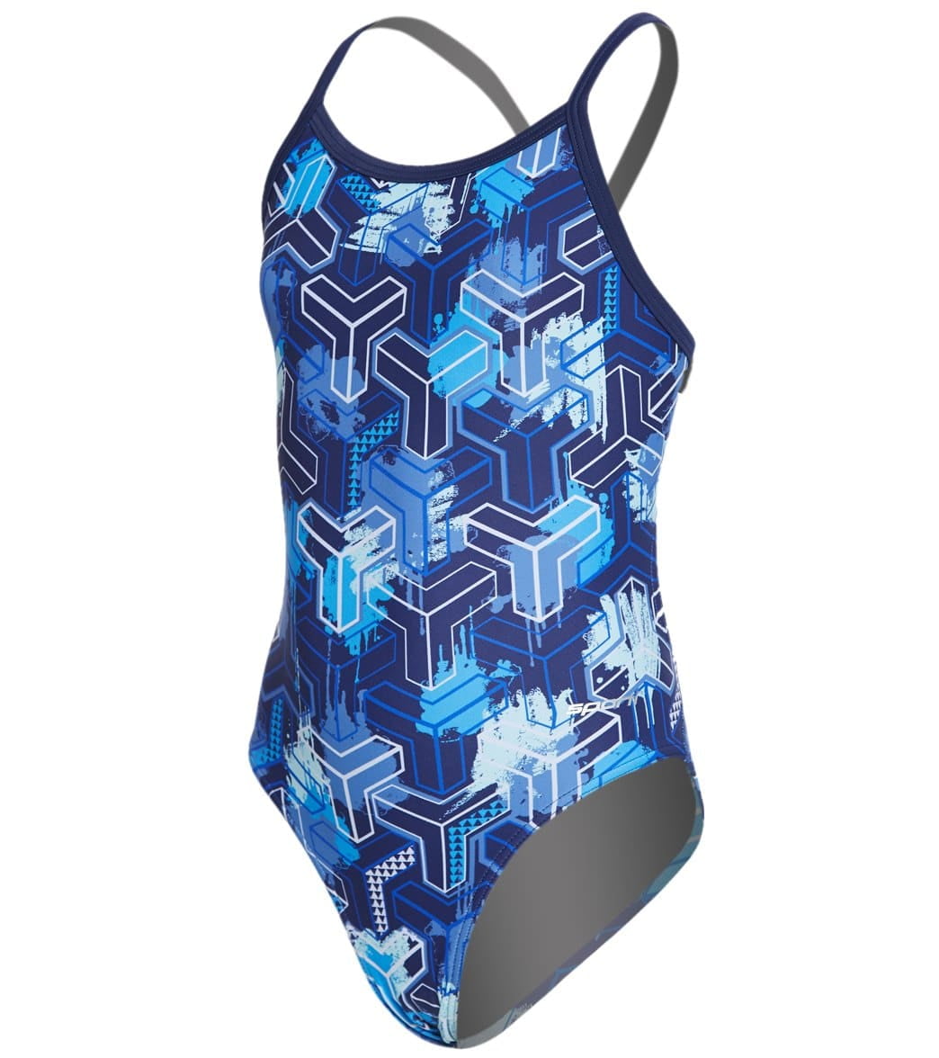 Sporti Trifecta Thin Strap One Piece Swimsuit Youth 22-28 (24Y, Blue ...