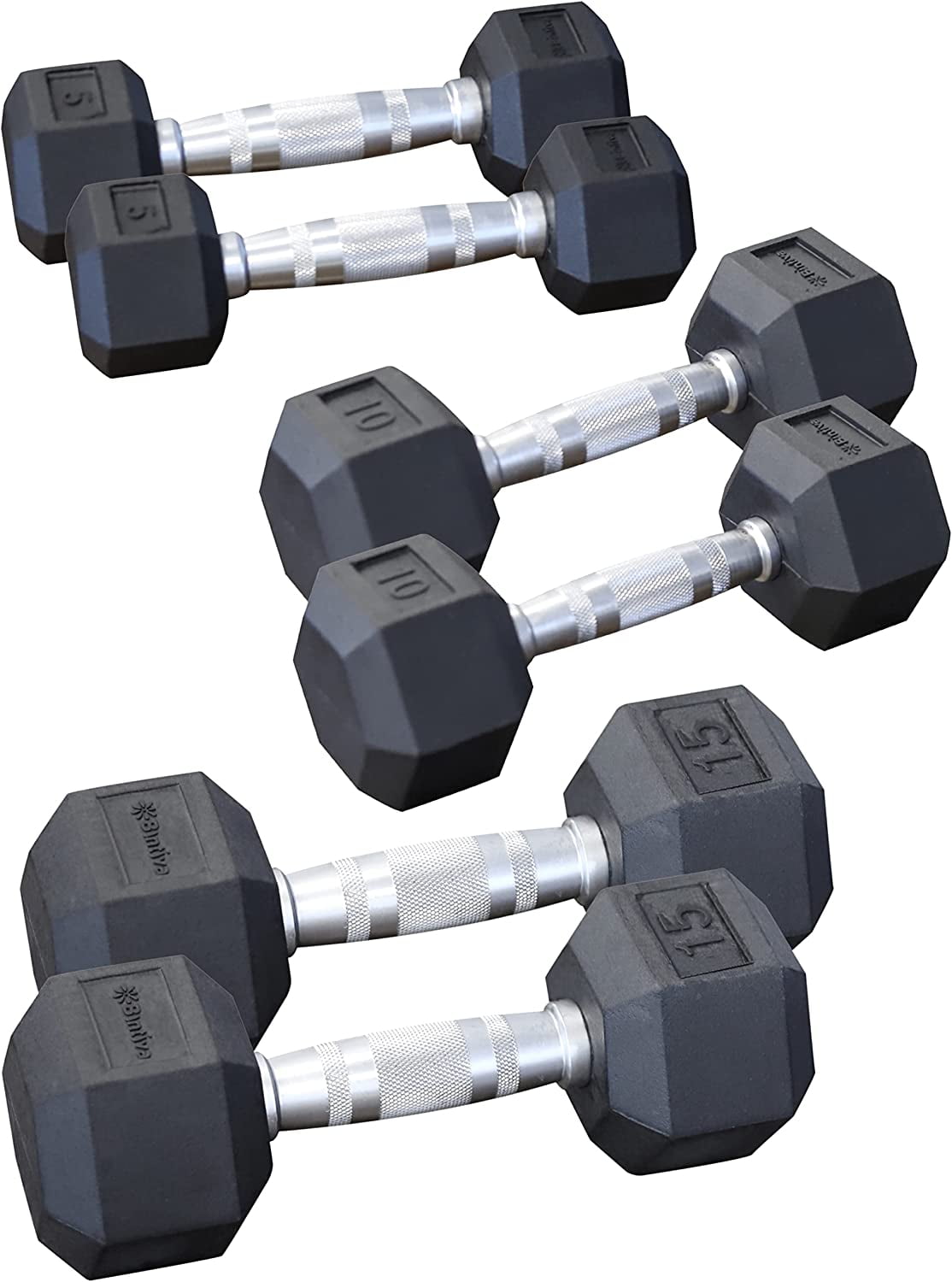 Rubber Coated Hexagon Dumbbells - Pairs - Encased Hand Weights for Men ...