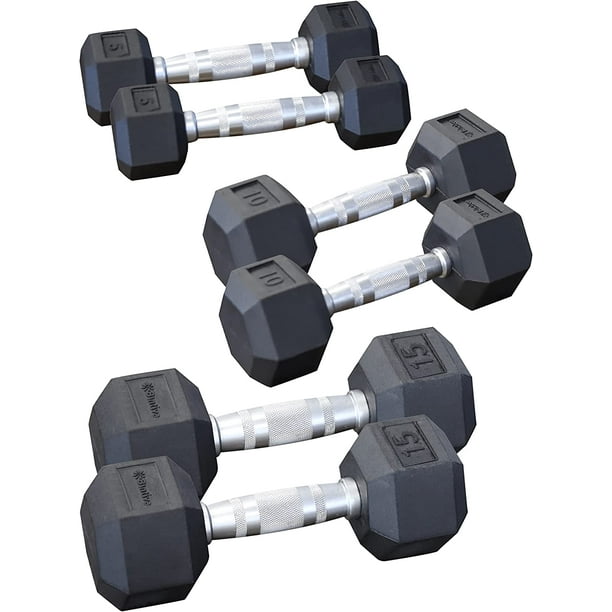 Rubber Coated Hexagon Dumbbells - Pairs - Encased Hand Weights for Men ...