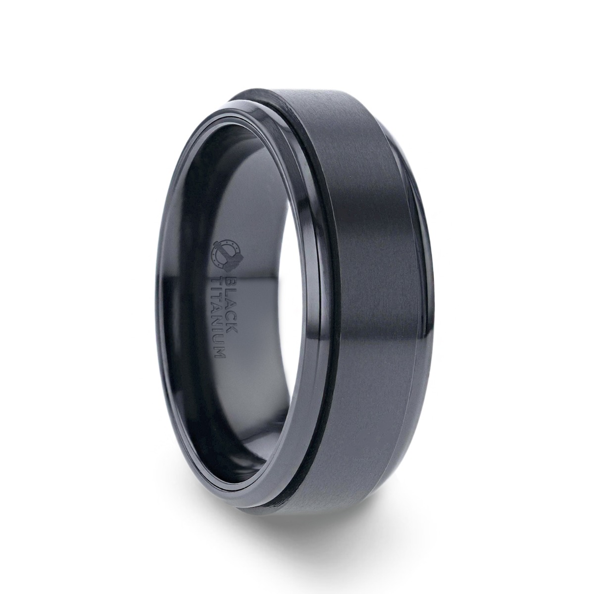 Phantom Black Titanium Brushed Center Spinner Men's Wedding Ring With ...