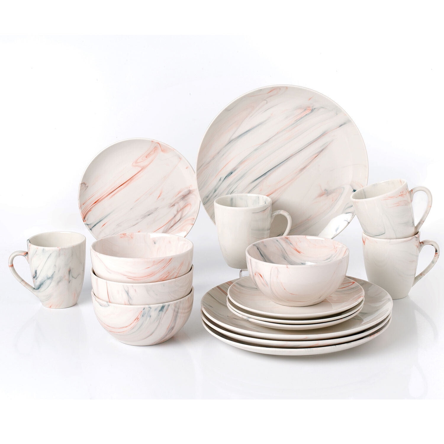 World Gifts, Set of 4 Lorren Home Trends 16 Piece Multi-Marble ...