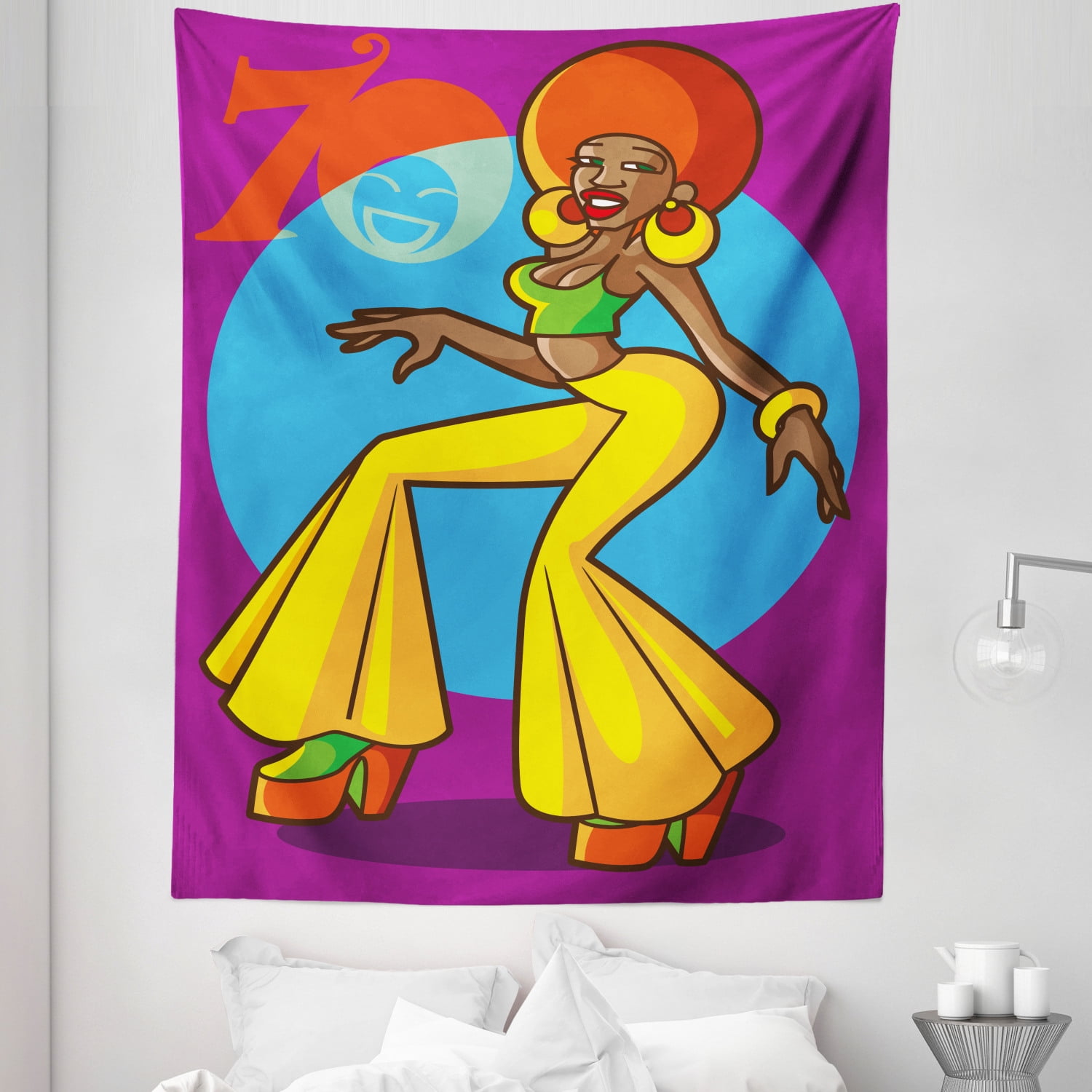 Party Tapestry, American Woman Dancing at the Disco Funky Fashion with ...