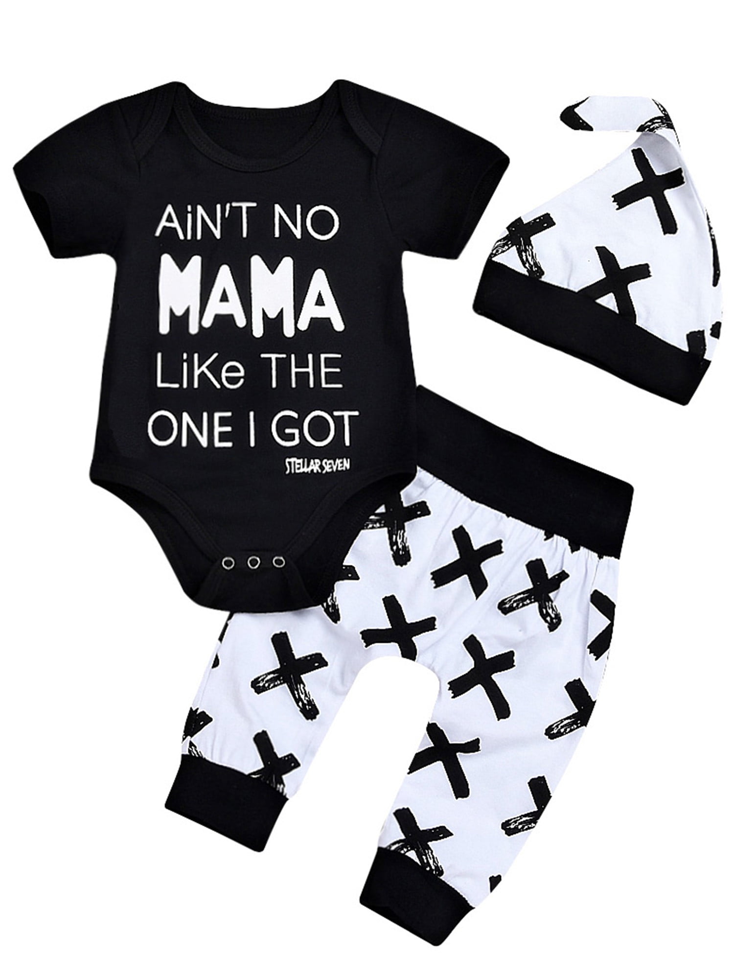Aunavey Newborn Baby Boy 3pcs Clothes Mama Printed Romper Bodysuit ...