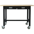 Heavy Duty 48in Bamboo Wood Work Table with Drawer Storage and Wheels ...