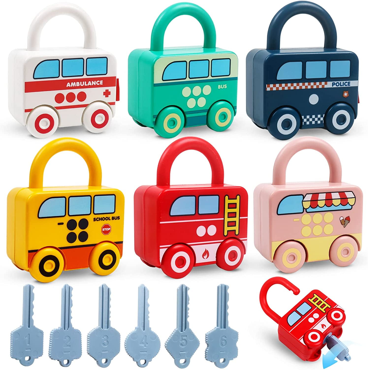 Preschool Learning Activities Lock and Key Toy, Montessori Counting and ...