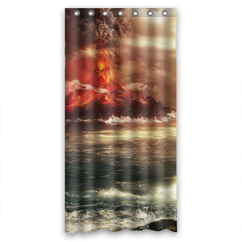GreenDecor Active Volcano Image Waterproof Shower Curtain Set with ...