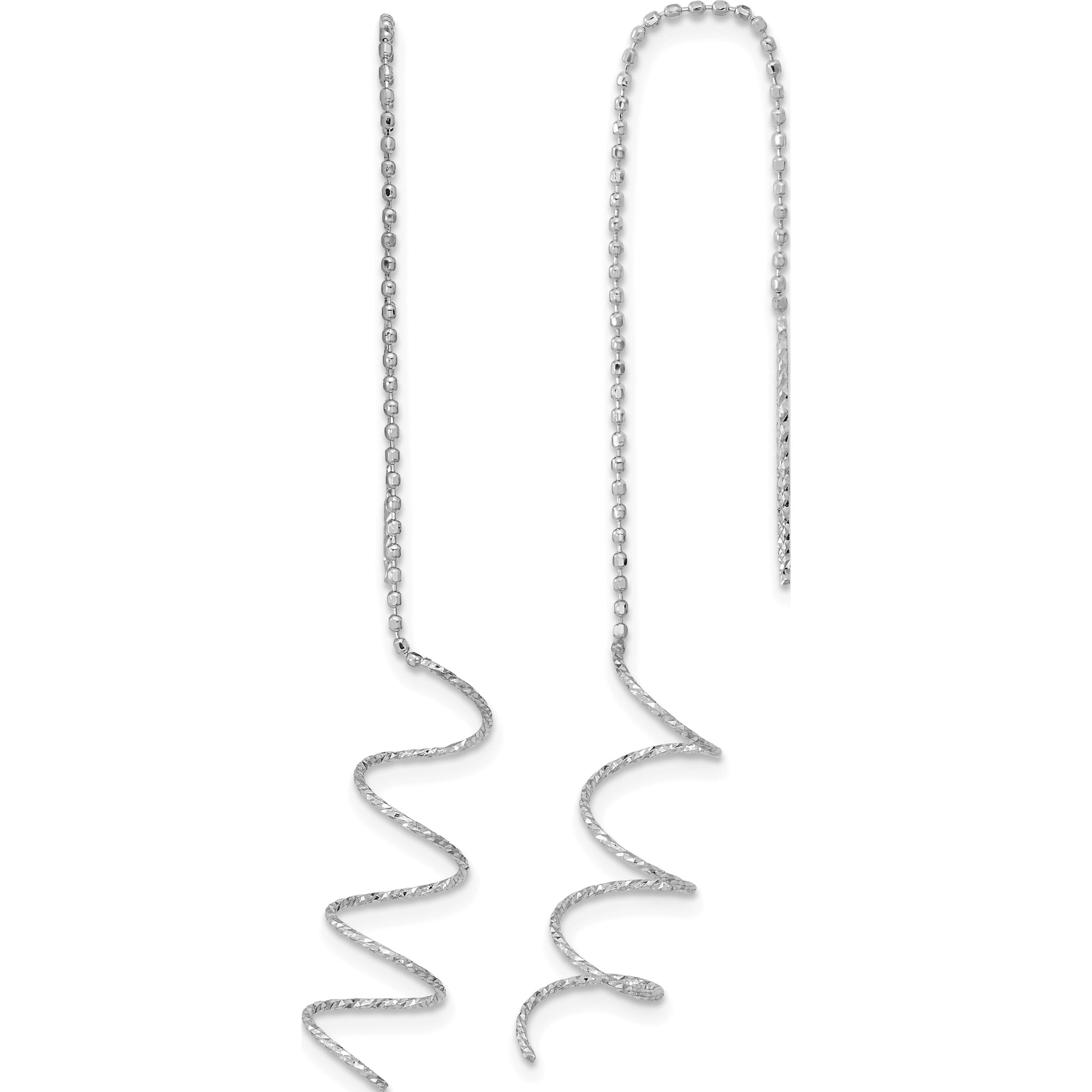 14K White Gold Polished Diamond-Cut Spiral Threader Earrings (Width 8 ...