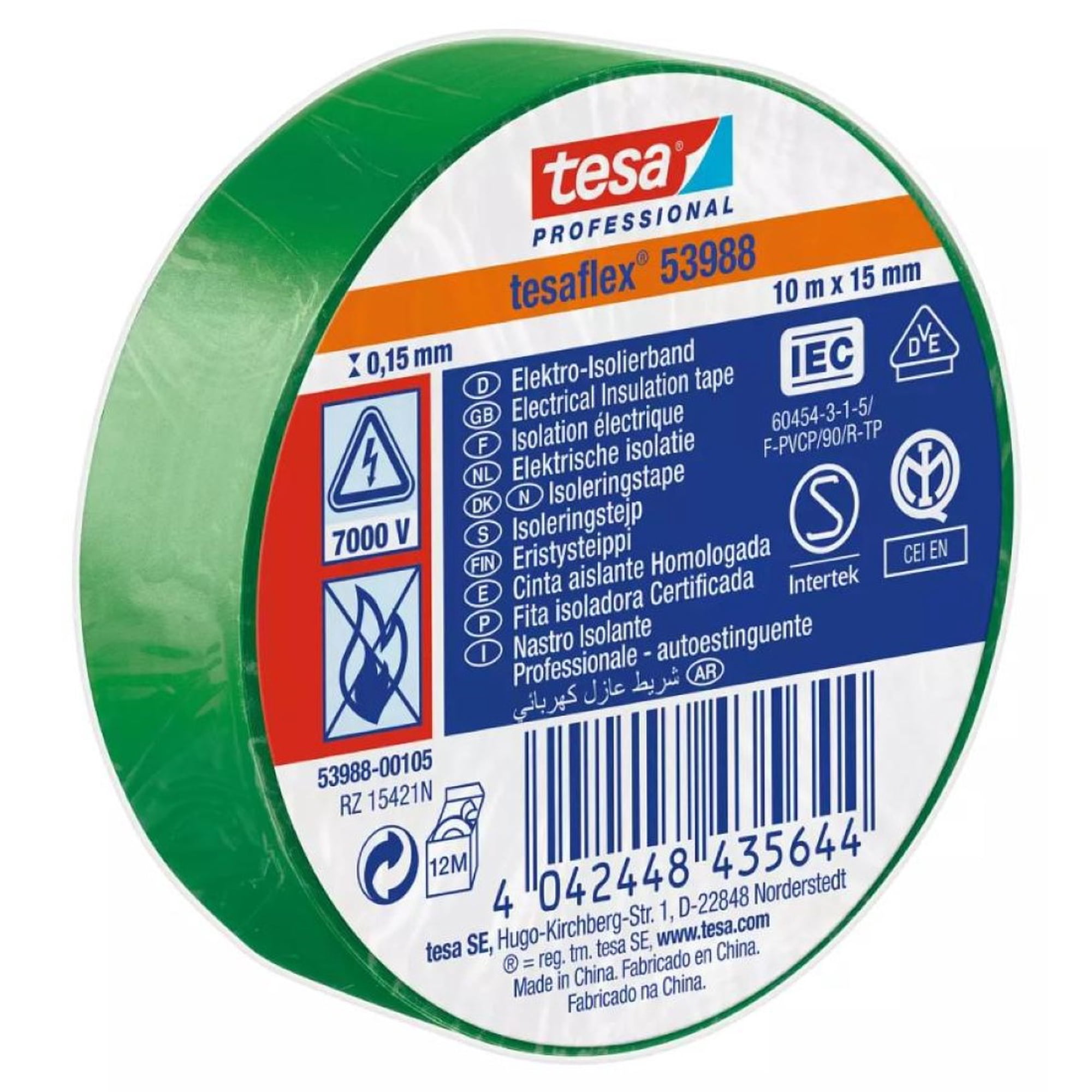 Tesaflex Cinta Aisladora Eléctrica Profesional Verde 10M X 1 | Knasta Chile