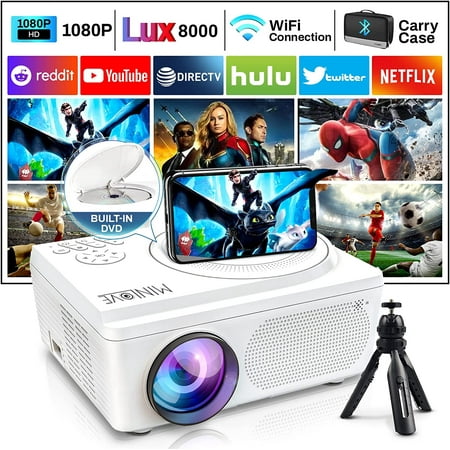 WiFi Bluetooth Projector Built in DVD Player, 1081P Supported Portable ...