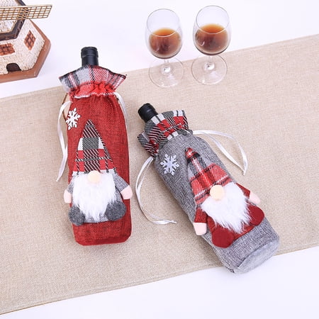 Red + Gray - checkered 2x wine bottle covers - bottle bags in Christmas ...