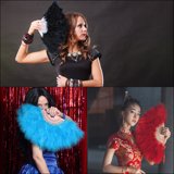 Uxcell Feather Hand Fan Dark Blue Vintage Folding Fan Feather Fan ...