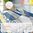 Abstract Blue Comforter Set Twin Size, Yellow Stripes Floral Plant ...