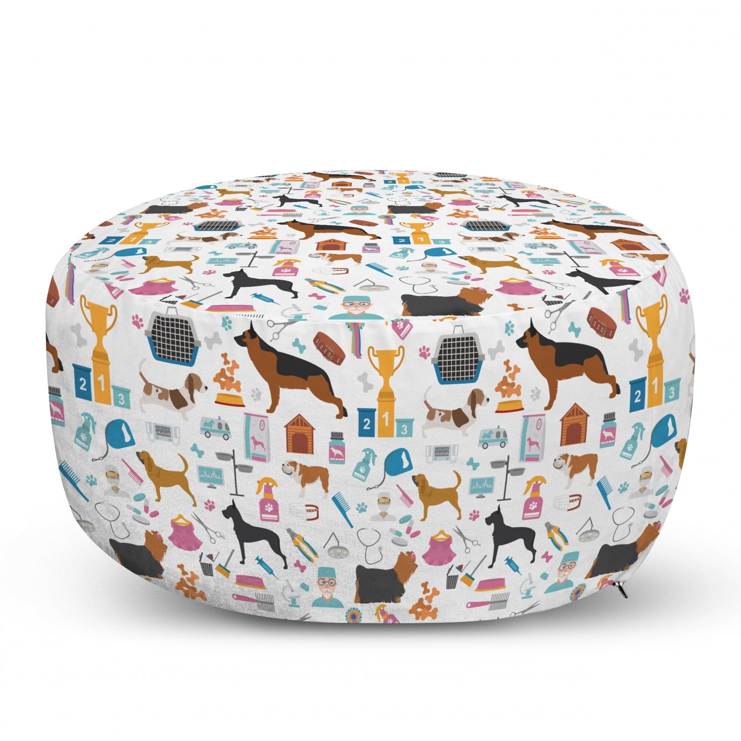 Dogs Pouf Cover with Zipper, Pet Lover Theme Healthcare Veterinary ...