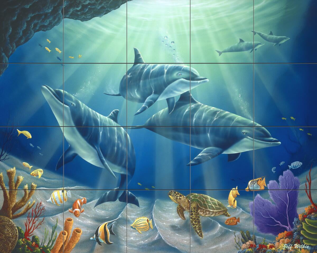 Tile Mural Bathroom Backsplash - Dolphin Family - by Jeff Wilkie ...