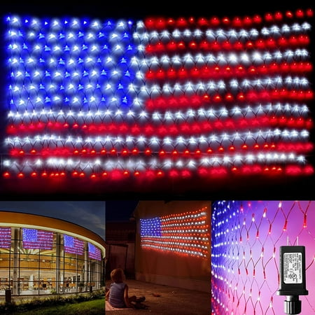Merek American Flag String Lights, 390 LED Outdoor Lighted USA Flag ...