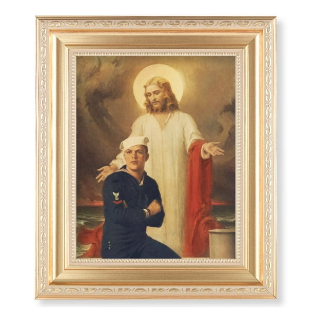 Jesus with Sailor Picture Framed Wall Art Decor Large, Satin Gold ...