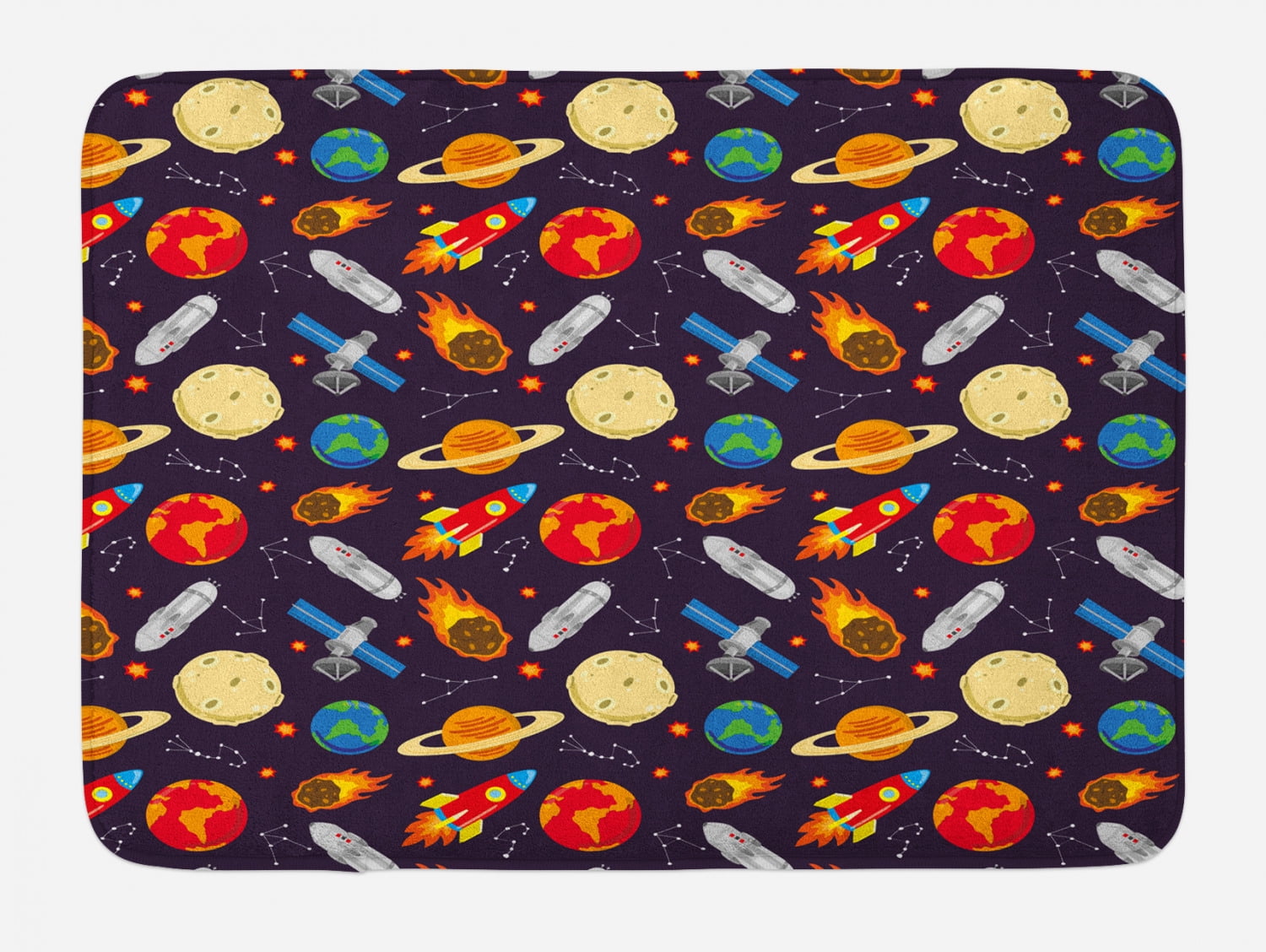 Space Bath Mat, Universe Themed Illustration with Earth Moon ...