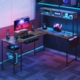 L Shaped Gaming Desk with LED Lights&Power Outlet Reversible Corner ...