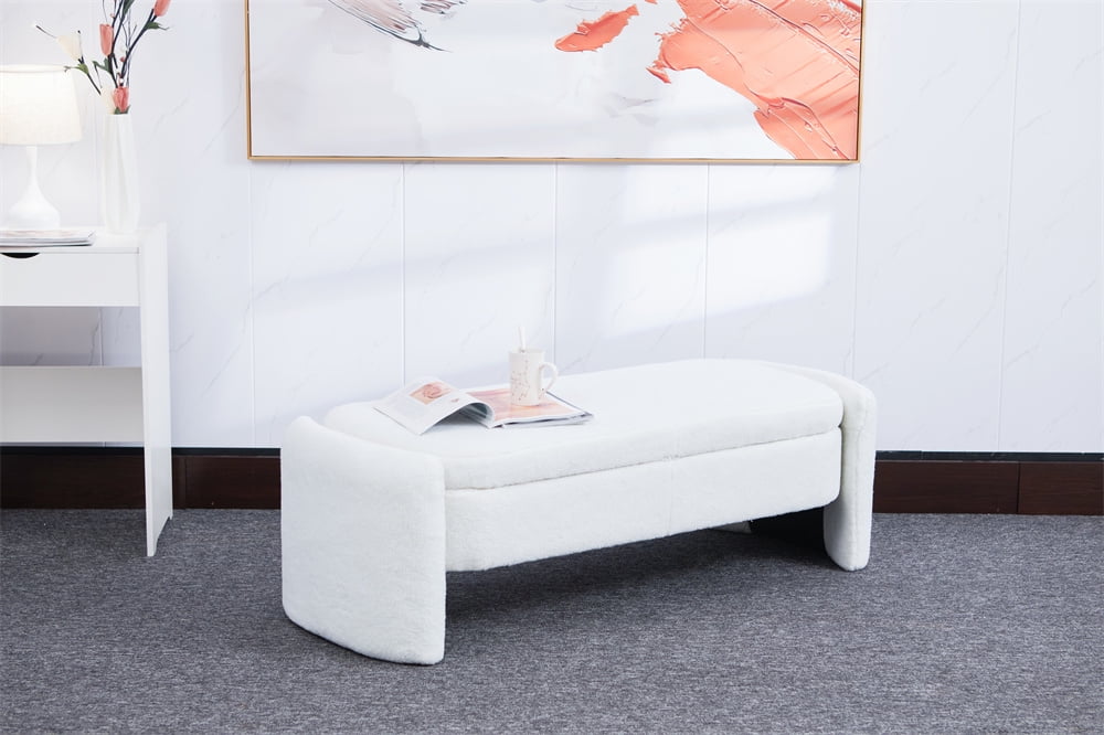 57" Storage Footstool, Modern Teddy Upholstered Storage Ottoman Bench ...