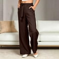 Cekizud Women's Pants Elastic Waist Insert Diagonally Pocket Belt Pants ...