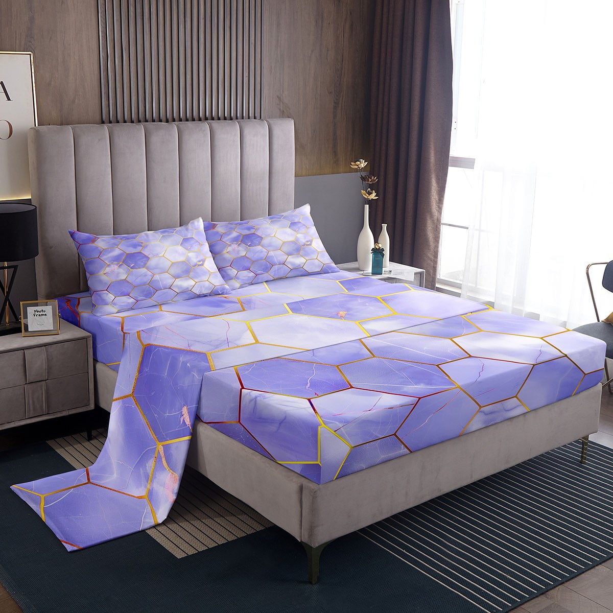 Click here for Erosebridal Purple Honeycomb Bed Sheets Set Full S... prices