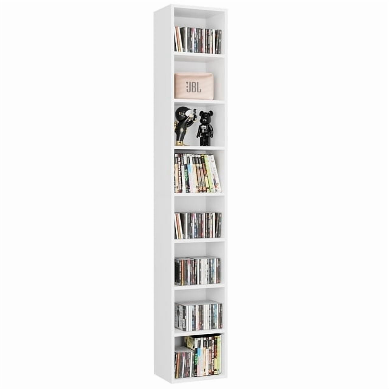 Homfa 8-Tier Media Tower  Cd Dvd Media Storage Unit With 4 Adjustable Shelves For Living Room Bedroom  White 71.3 H X 11.7 W X 9.3 D