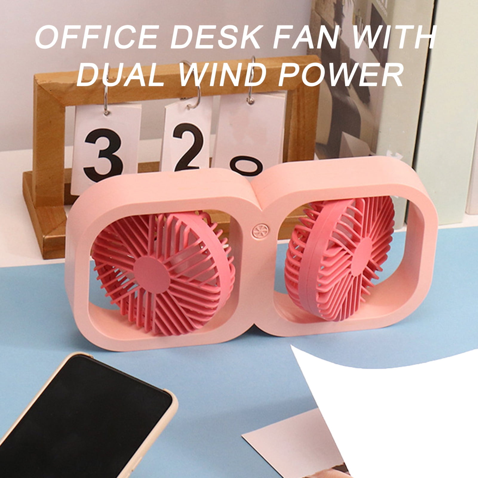 Washranp Dual-Head Desktop Fan with 2-Speed Options,Portable Adjustable ...