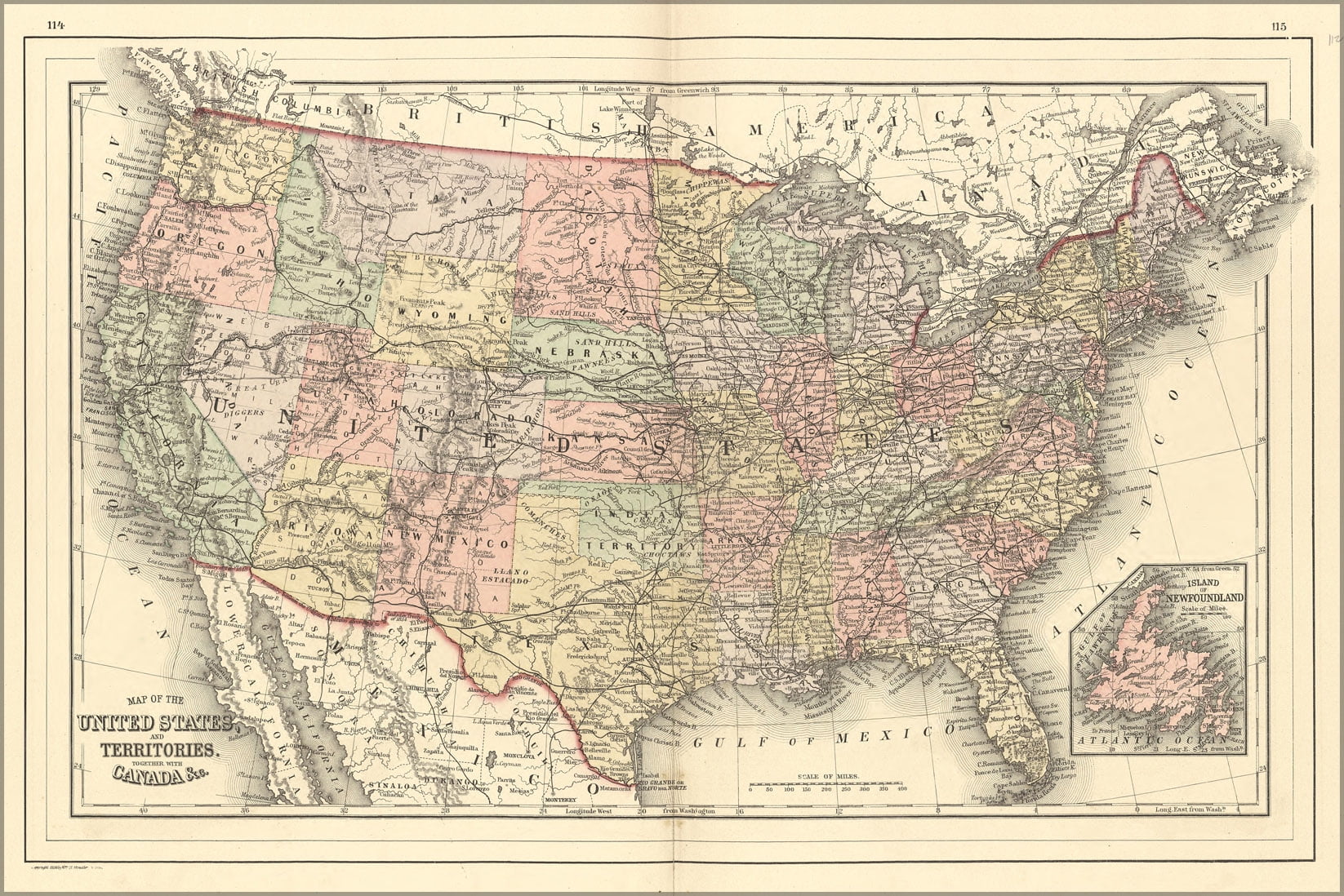 24"x36" Gallery Poster, map of united states 1887 - Walmart.com