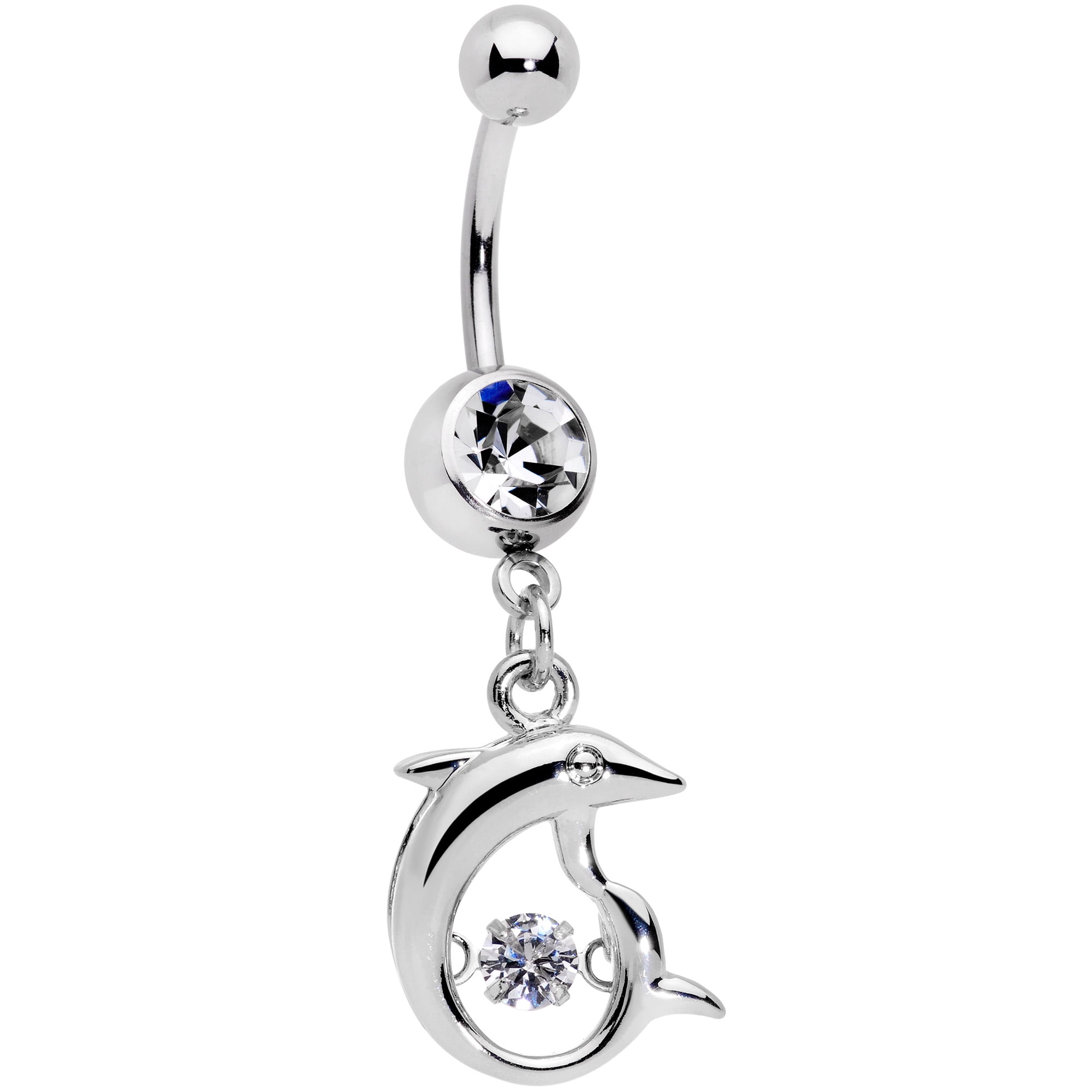 Body Candy Womens 14G Steel Navel Ring Piercing Clear Accent Double ...