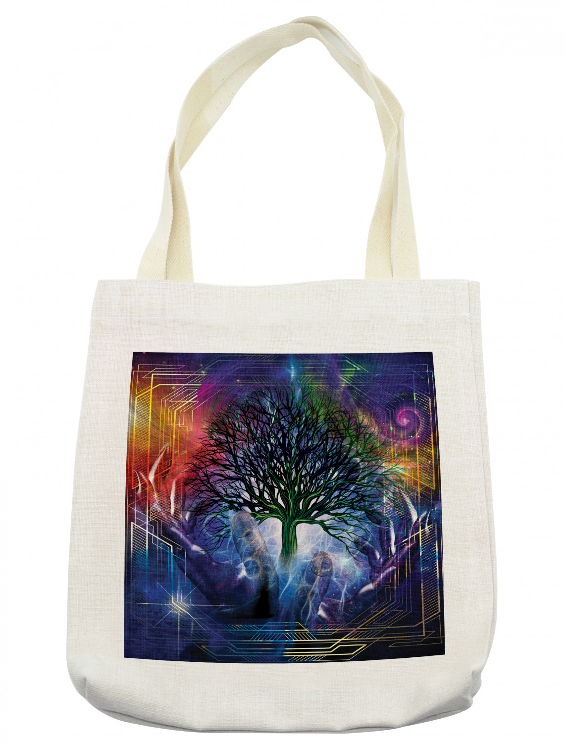 Nature Tote Bag, Human Hand Grabs a Leafless Tree Vitality Modern ...