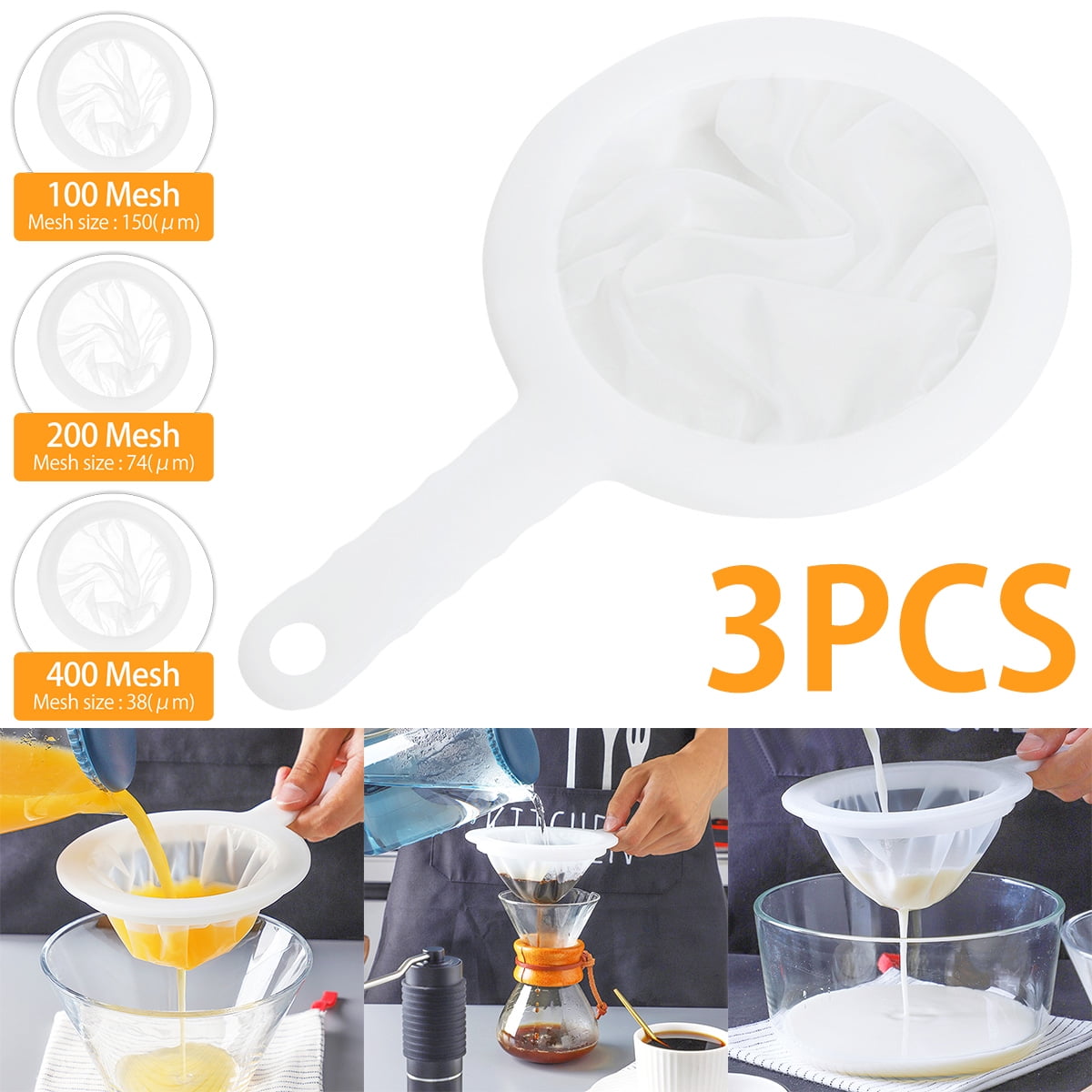 Ikoopy Kitchen Ultra-Fine Nylon Mesh Strainer, Plastic Sieve Fine Mesh ...