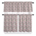 Spring Rose Pink Purple Flower on Linen Curtain Tier and Valance Set 3 ...