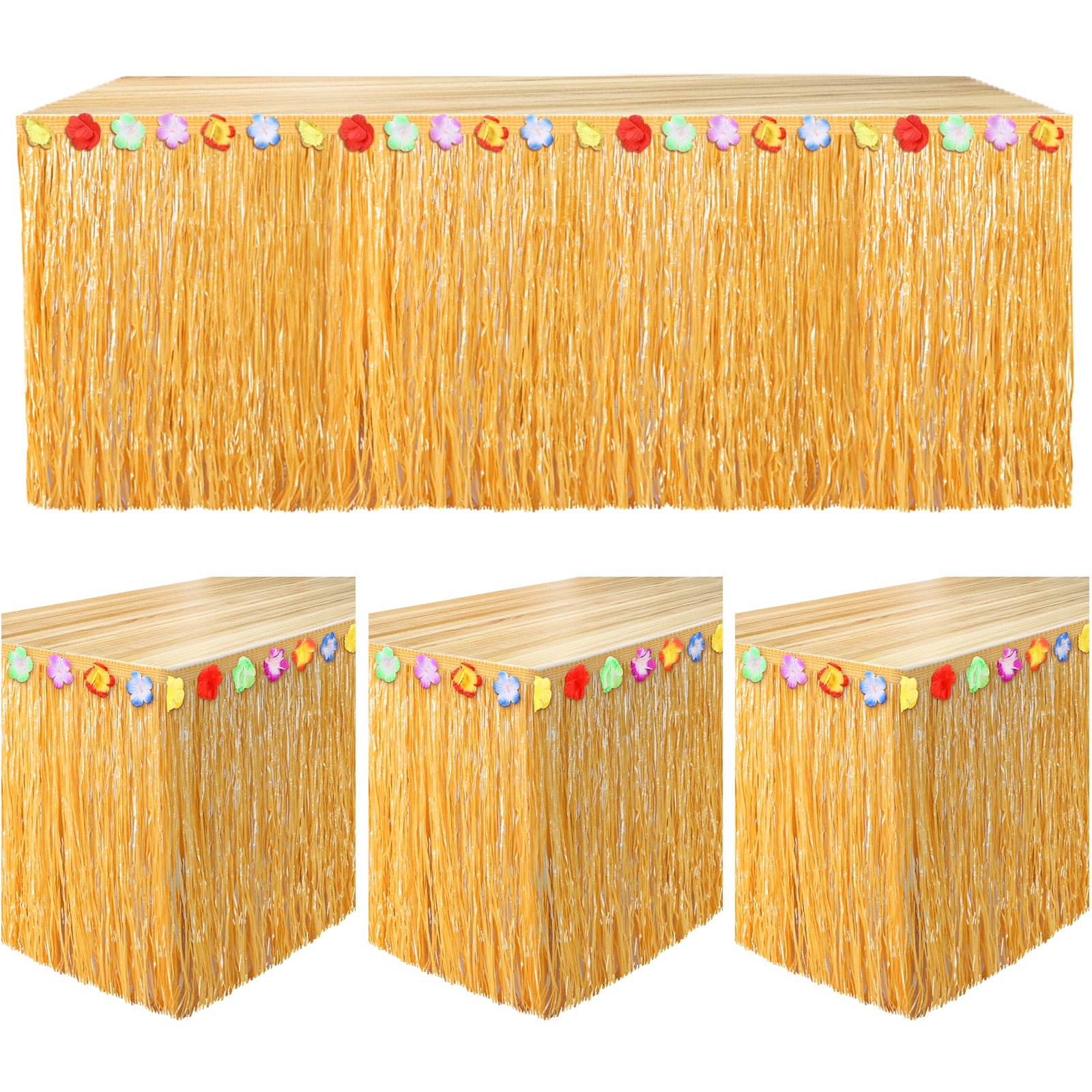 Fovths 4 Pack Luau Grass Table Skirt Natural 9 Feet x 29.5 Inch ...
