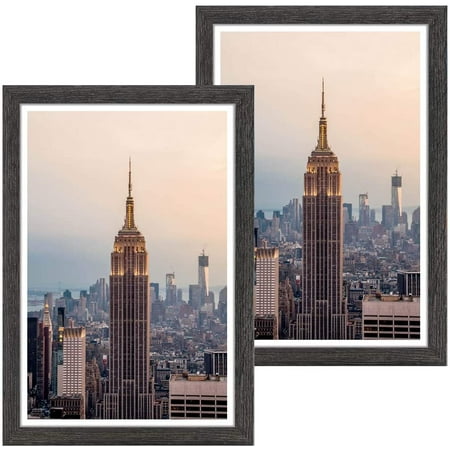 AmPm 5x7 Picture Frame with Mat Rustic Gray Wood Pattern Set of 2 ...