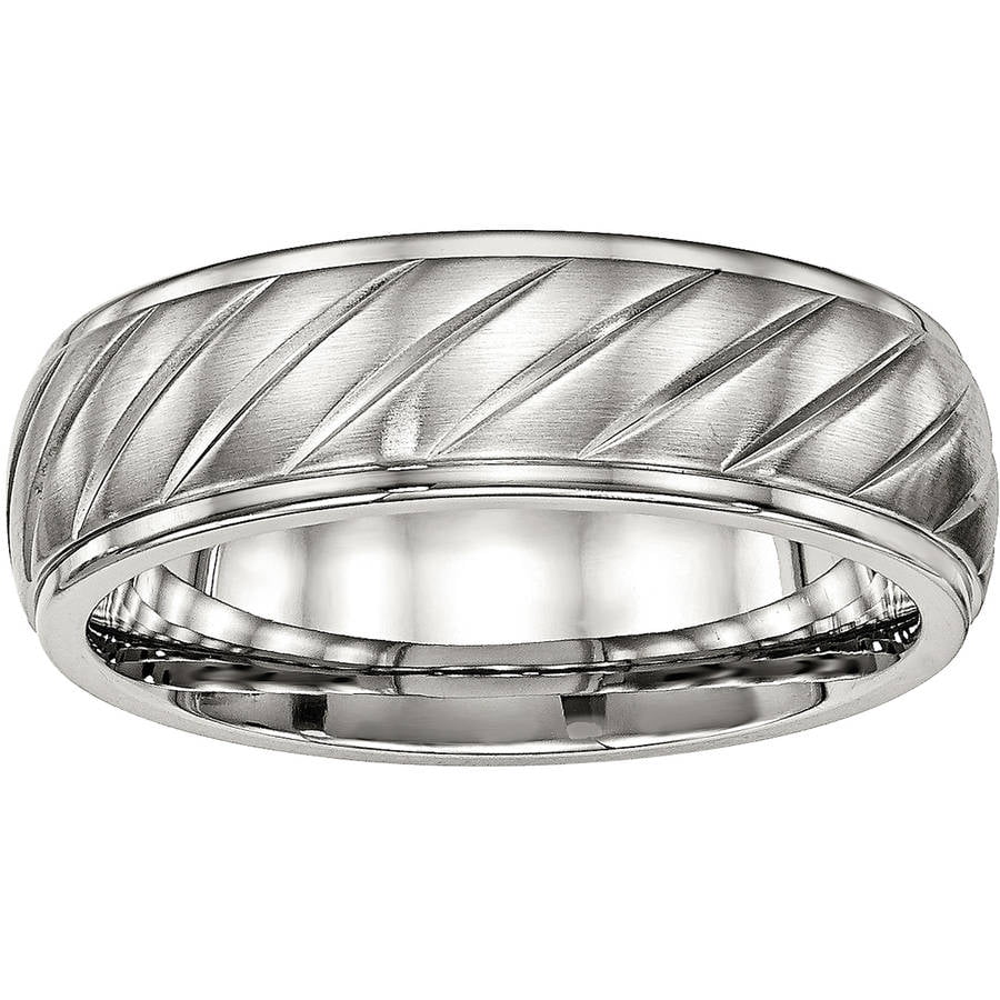 Primal Steel - Stainless Steel Brushed and Polished Grooved Ring ...