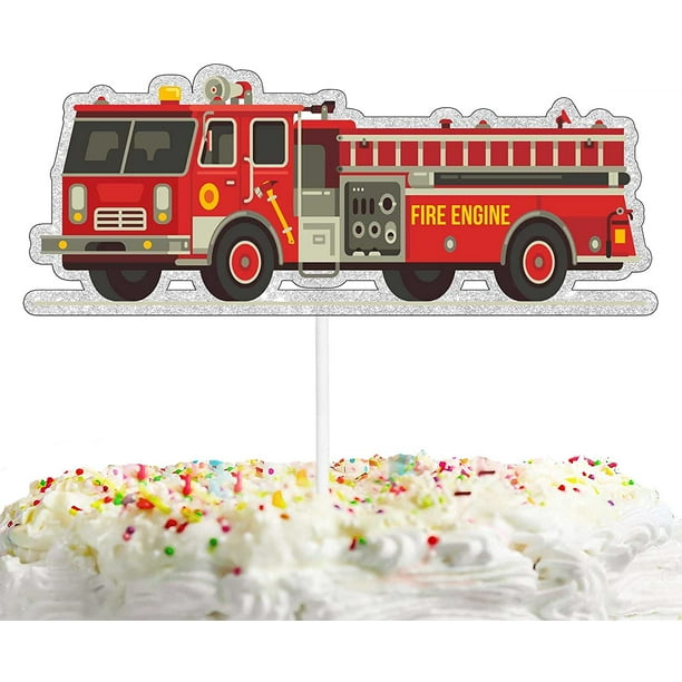 Fire Engine Cake Topper Red Glitter Firefighter Fireman Theme ...