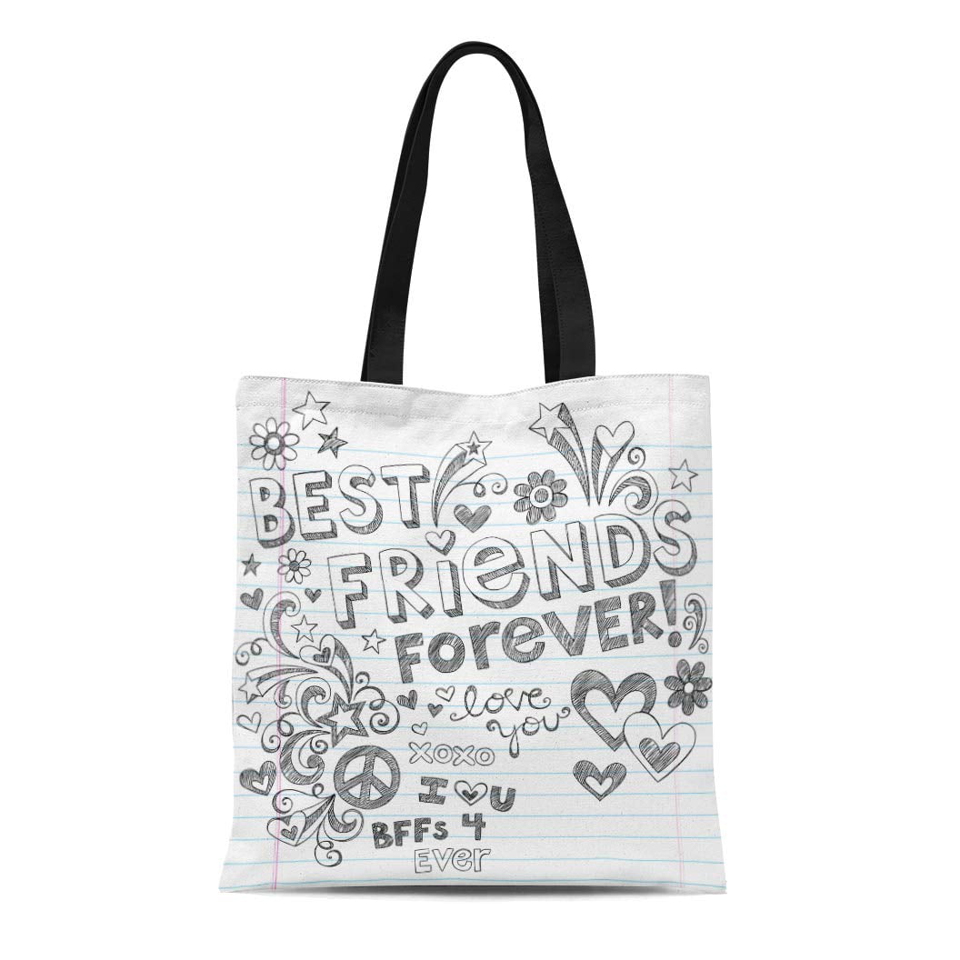 SIDONKU Canvas Tote Bag Best Friends Forever Love Hearts Sketchy Back ...