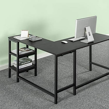 ZINUS Luke 53 Inch Black Metal Corner Desk with Storage Shelves / L ...